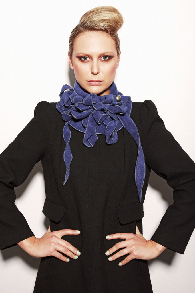 Unusual purple winter scarf, no tying just button and go – REW