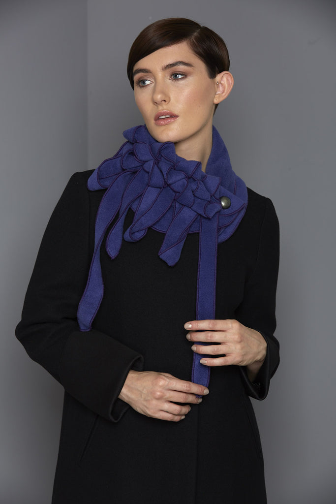 Unusual purple winter scarf, no tying just button and go – REW