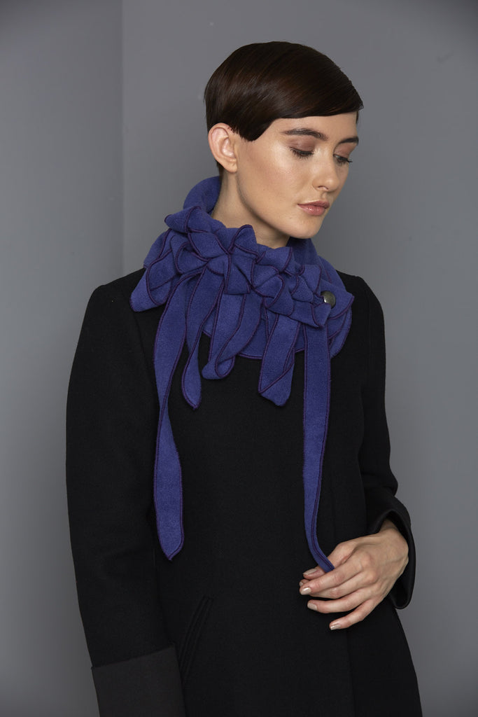 Unusual purple winter scarf, no tying just button and go – REW